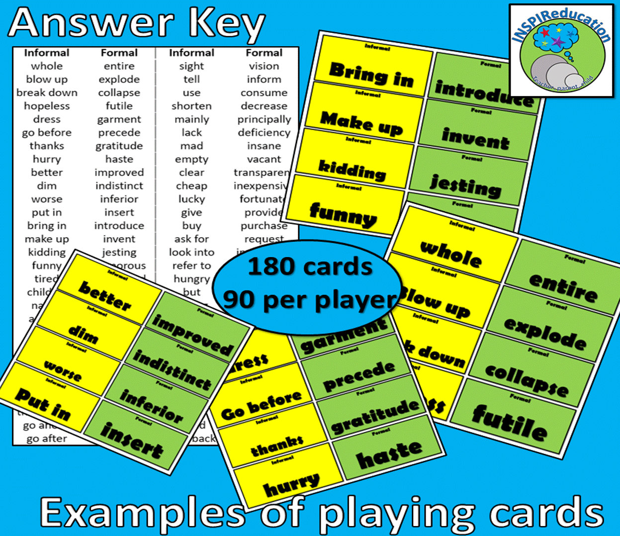 ELA Standard English - Snap! Card Game (224 Cards) and Vocabulary ...