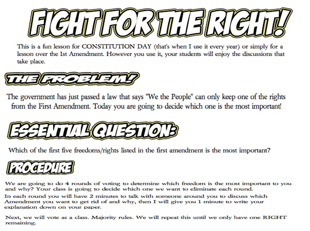 Constitution Day First Amendment Activity-Fight for the Right