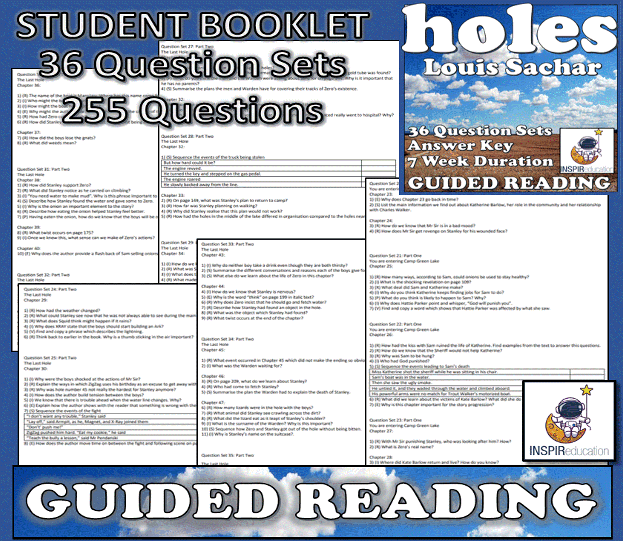 GUIDED READING: Holes - Louis Sachar, 36 Question Sets, Answer Key ...