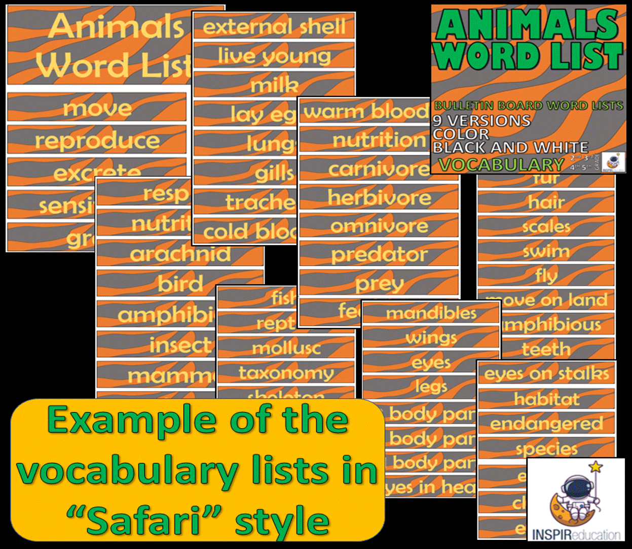 Animals - 60 Key Word Cards, Flashcards, Display, 9 designs