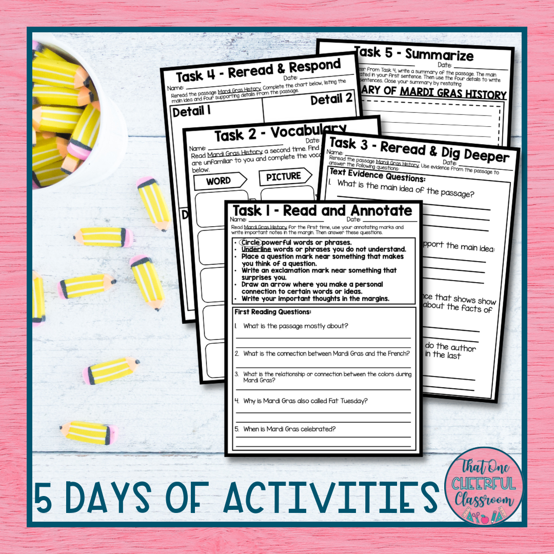 Mardi Gras Close Reading Passage Unit