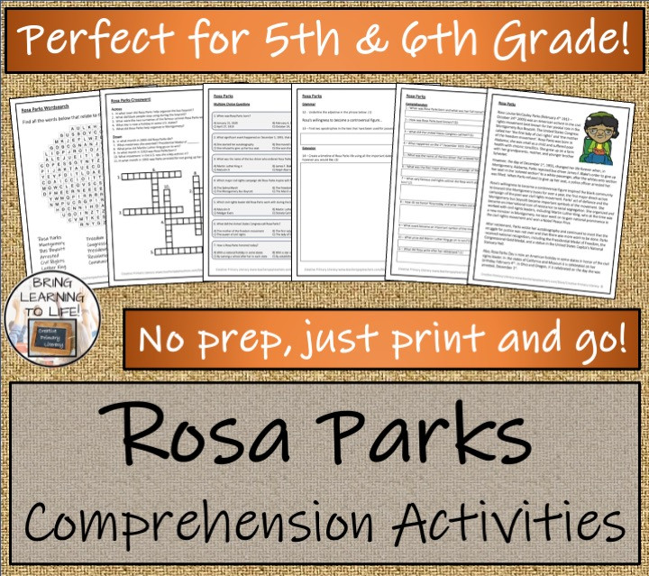 Rosa Parks Close Reading Comprehension Activities | 5th Grade & 6th ...