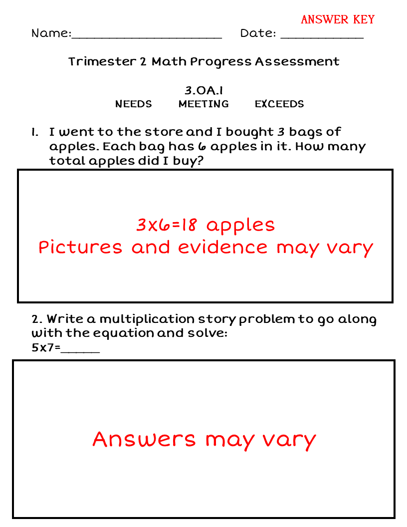Third Grade Standards based math assessment Bridges