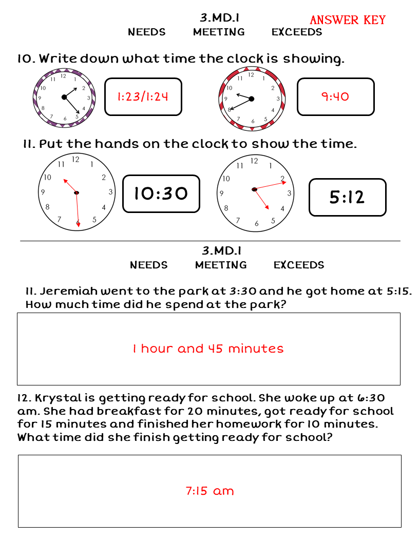 Third Grade Standards based math assessment Bridges