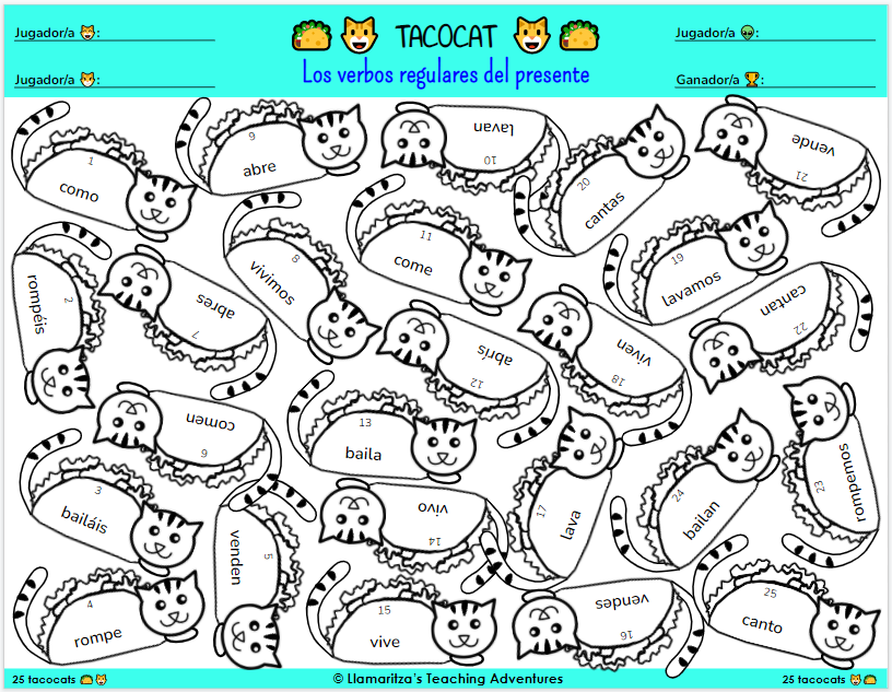 Tacocat Game: Regular Present Tense - Spanish