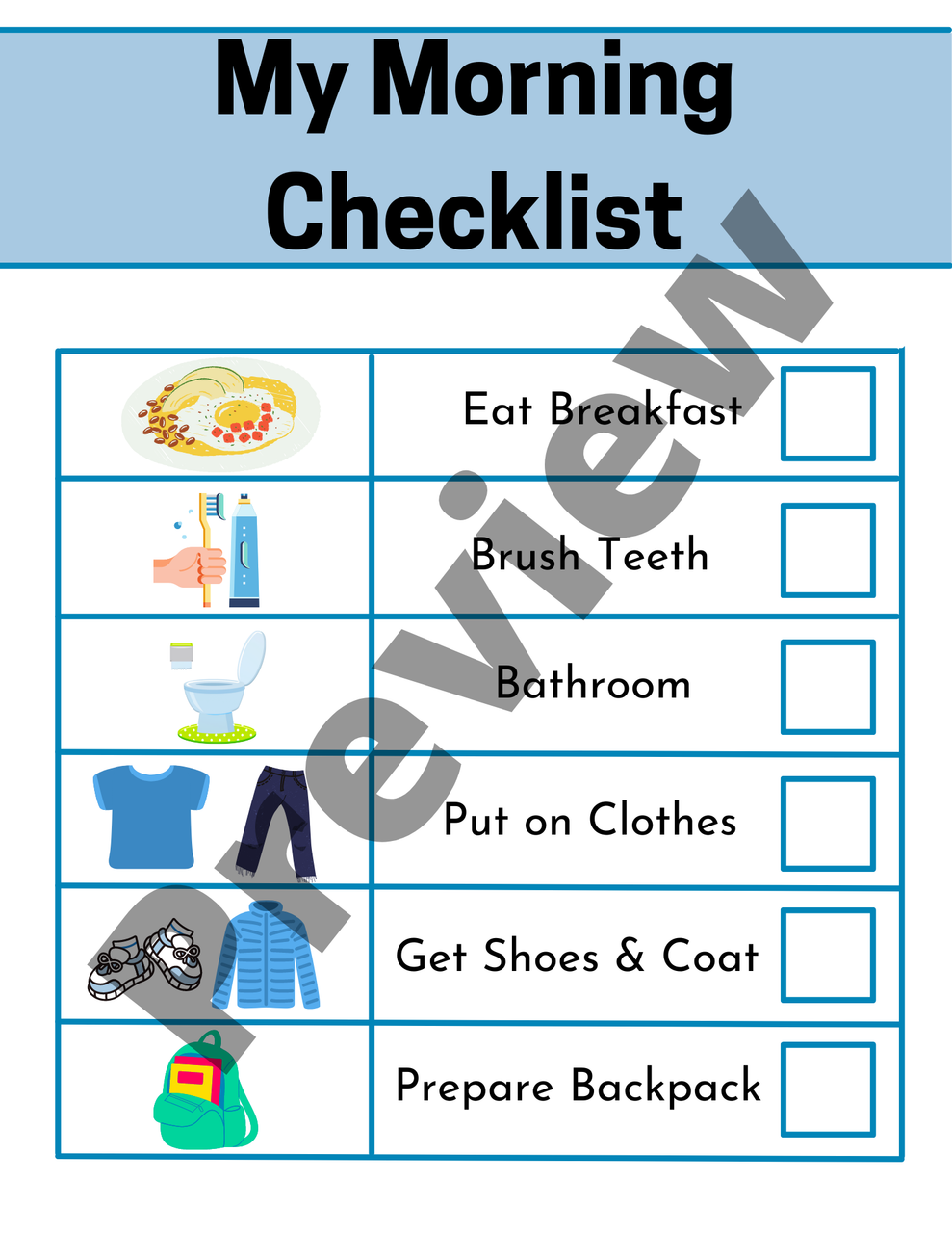 Morning Routine For School Checklist