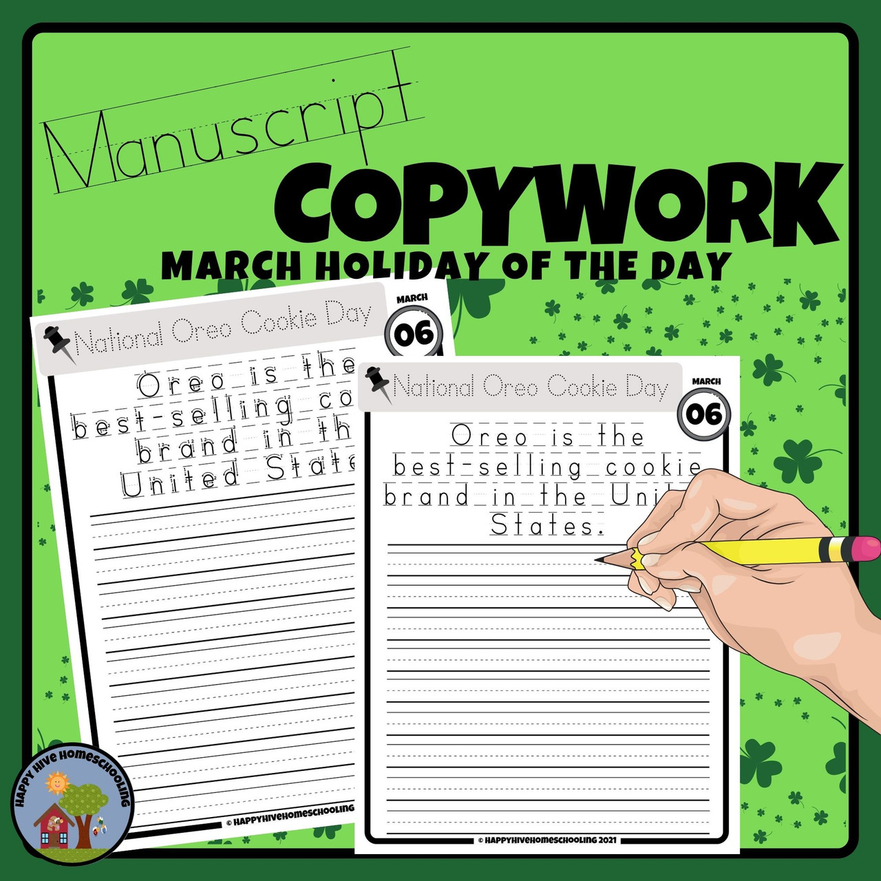 March Copywork Printables - Manuscript - Amped Up Learning