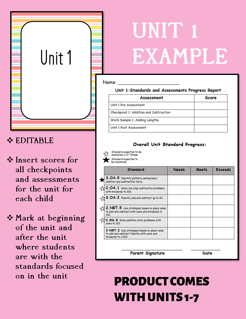 Standards Based Reporting Third Grade Units 1-7 Bridges - Amped Up Learning