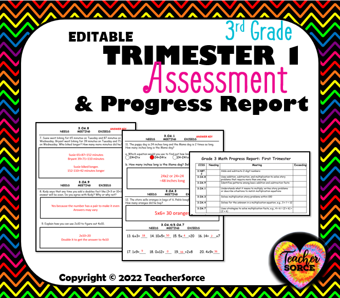 Third Grade Standards based math assessment Bridges