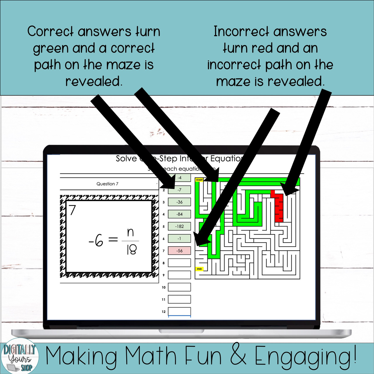 Solve One-Step Integer Equations Digital Maze - Amped Up Learning