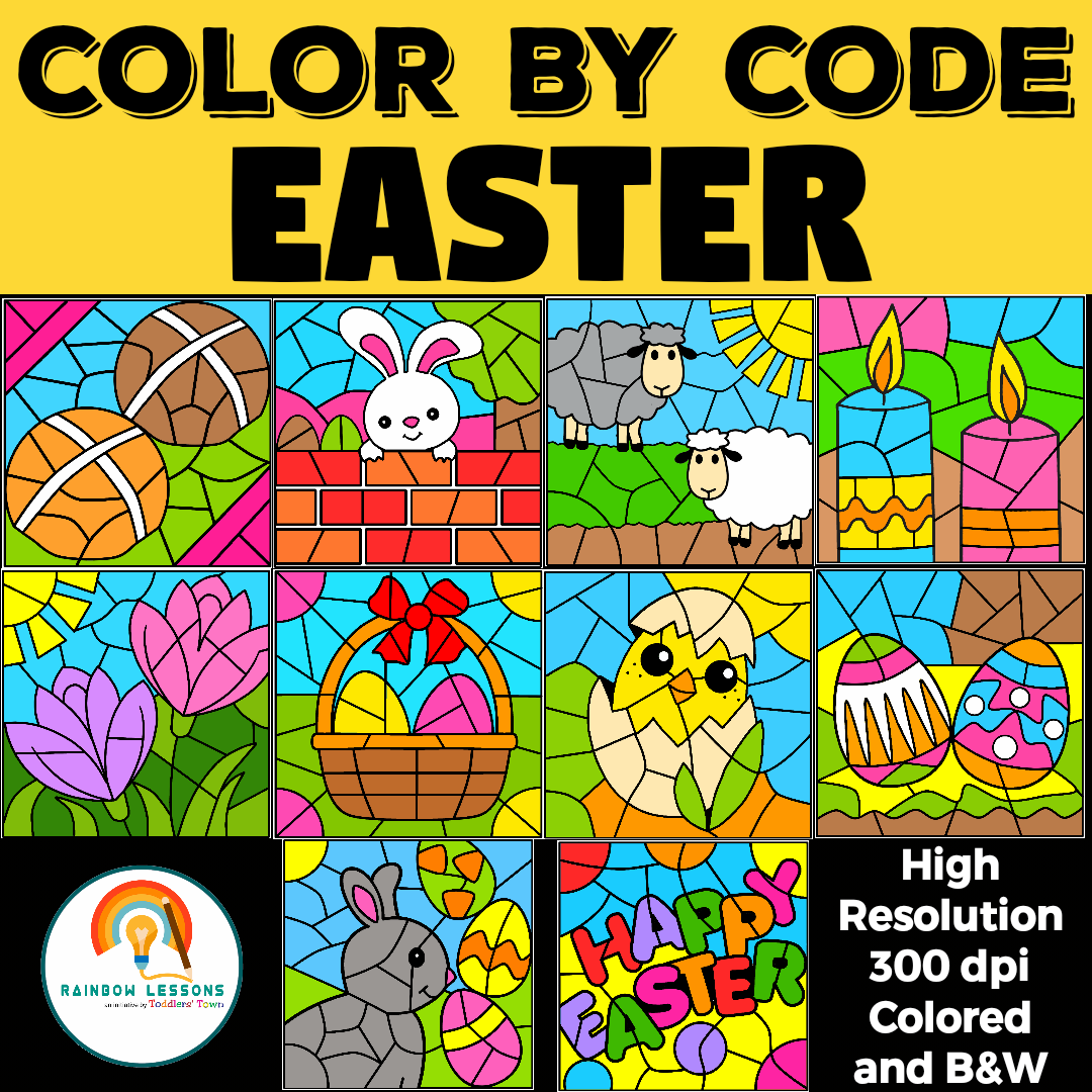 Easter Color By Number Clipart | Color by Code Easter Clipart | Easter ...