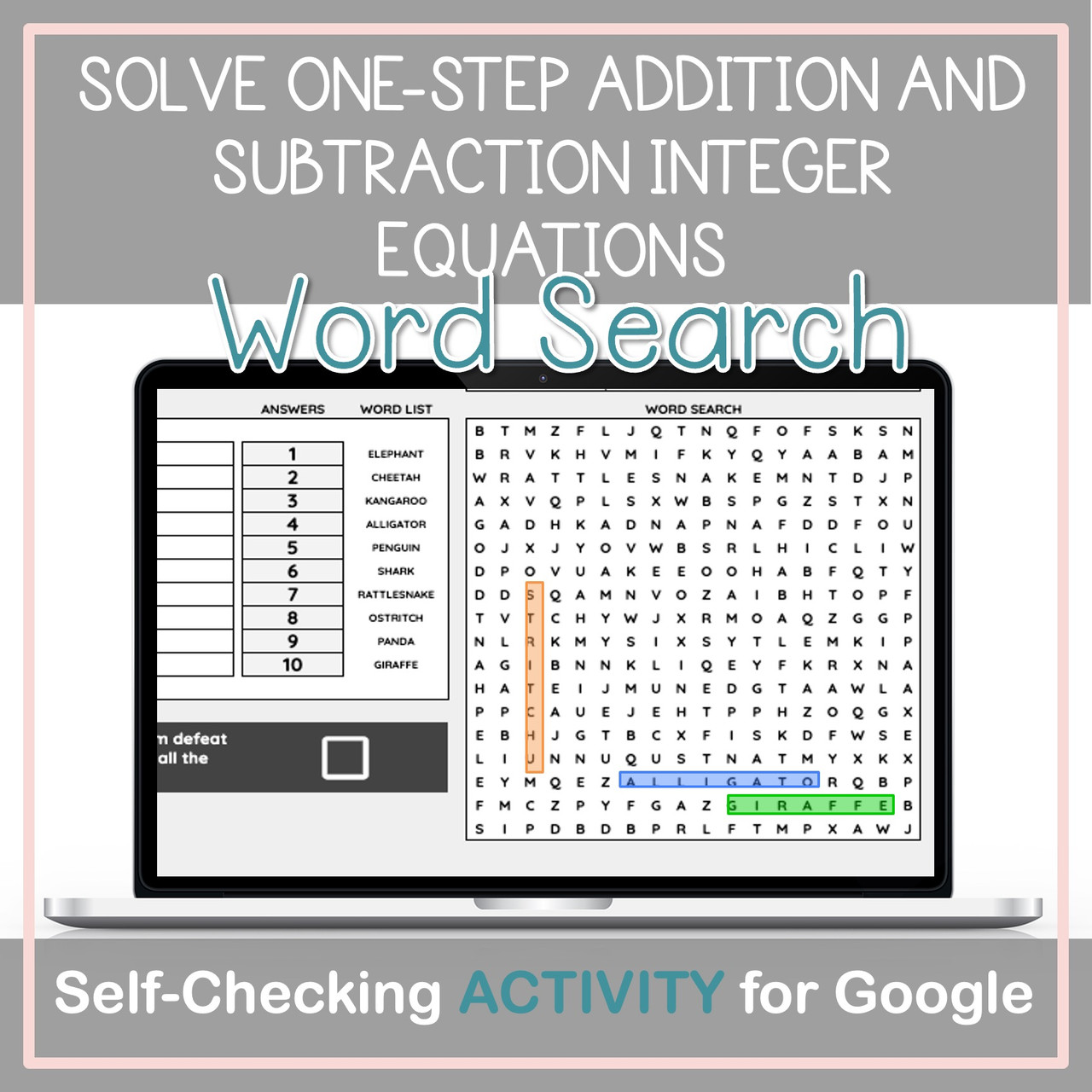 FREE Solve One Step Addition and Subtraction Integer Equations Digital ...