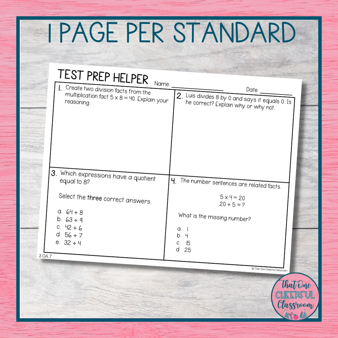 3rd Grade Test Prep Operations and Algebraic Thinking Standards Helpers