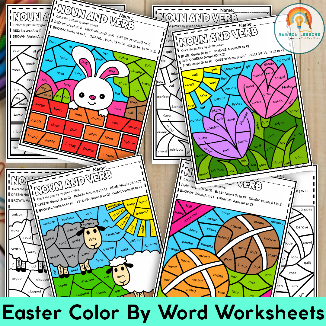 Easter Color By Code | Easter Coloring Sheets | Noun and Verb Sort ...