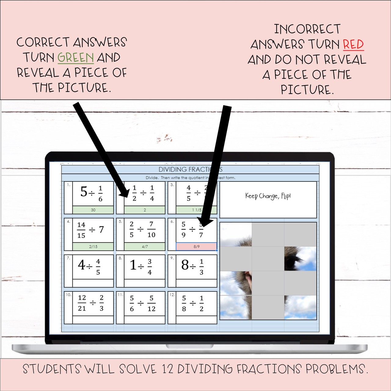 Dividing Fractions Self Checking Digital Activity