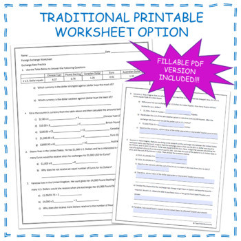 Exchange Rates Worksheets International Economics Printable or Google ...