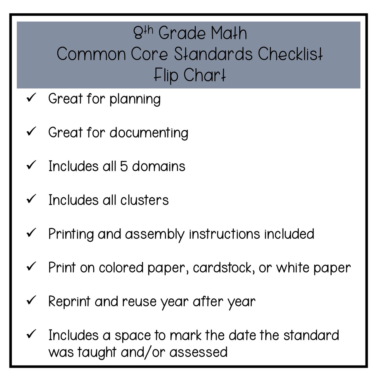 8th Grade Math Common Core State Standards Checklist - Printable ...