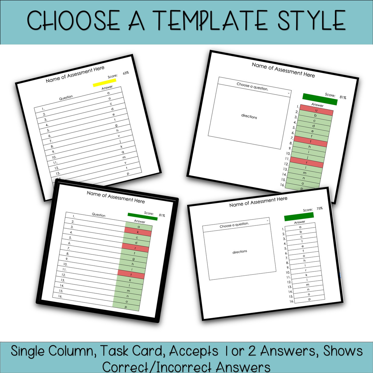 16 Question Self-Grading Assessment Templates - Amped Up Learning