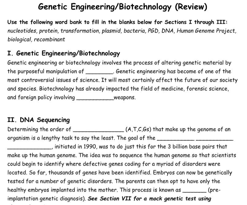 Genetic Engineering Review Worksheet - Amped Up Learning