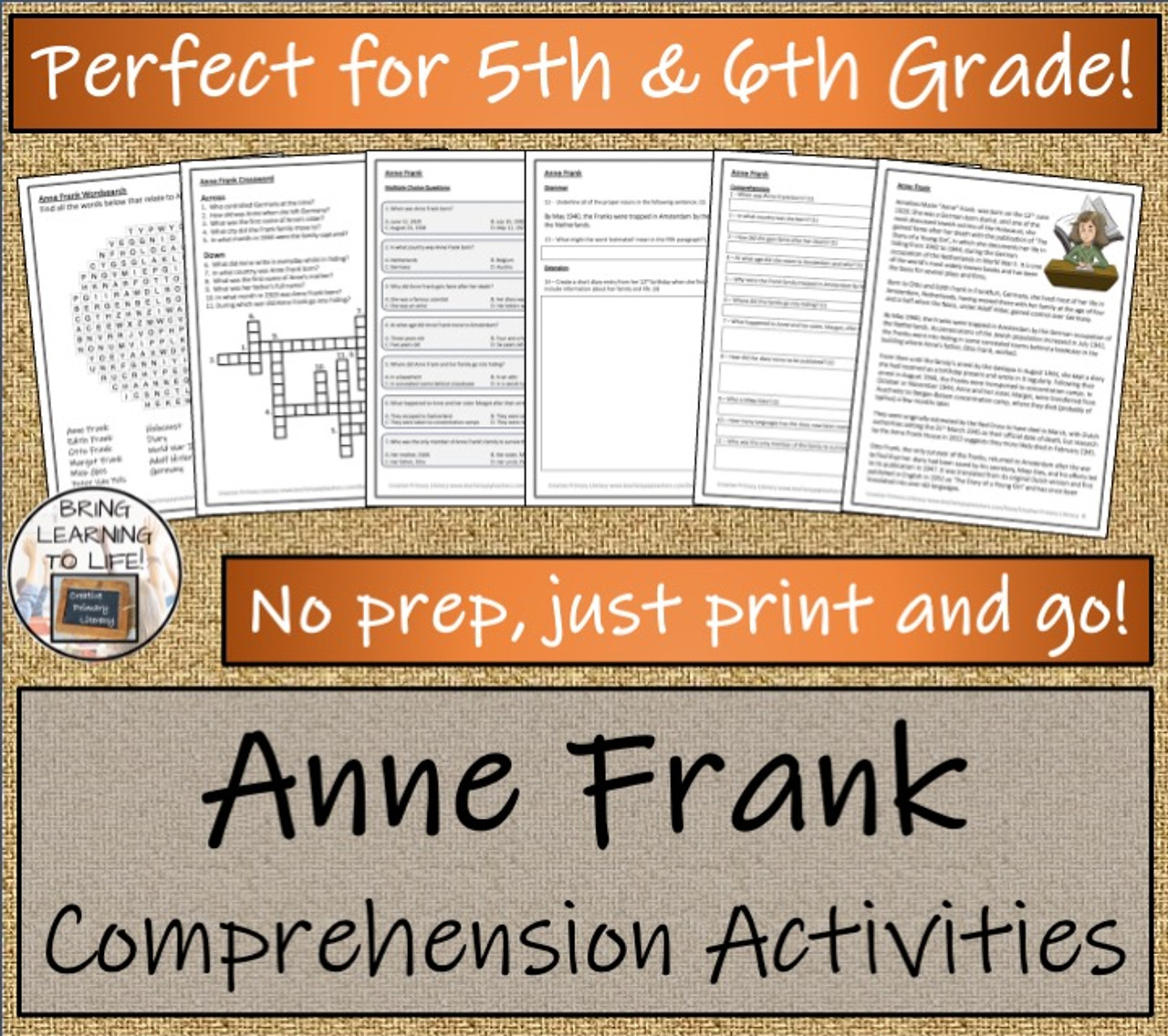 Anne Frank Close Reading Comprehension Activities | 5th Grade & 6th ...