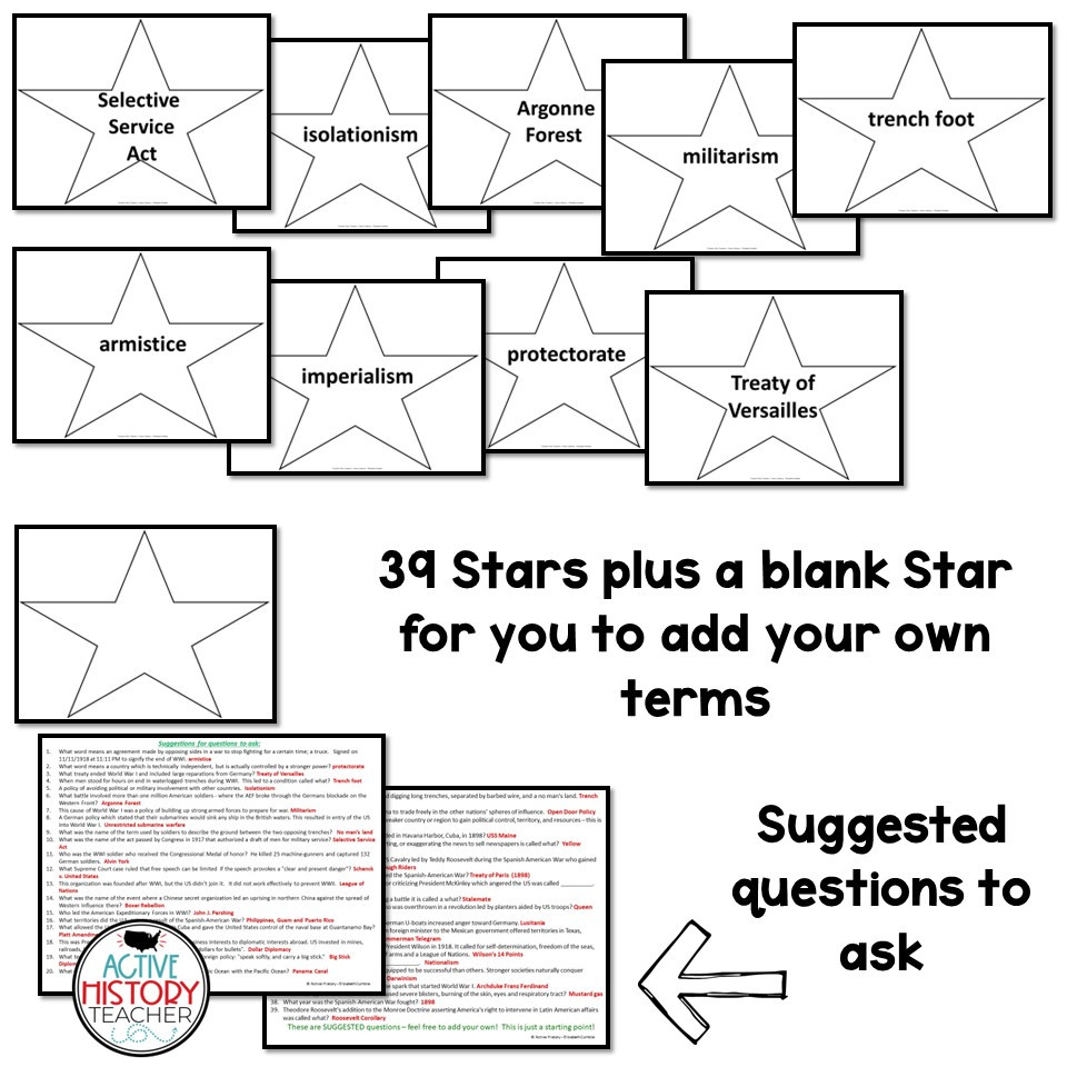 US Imperialism and WWI World War I Review Game Swat the Star EOC Review ...