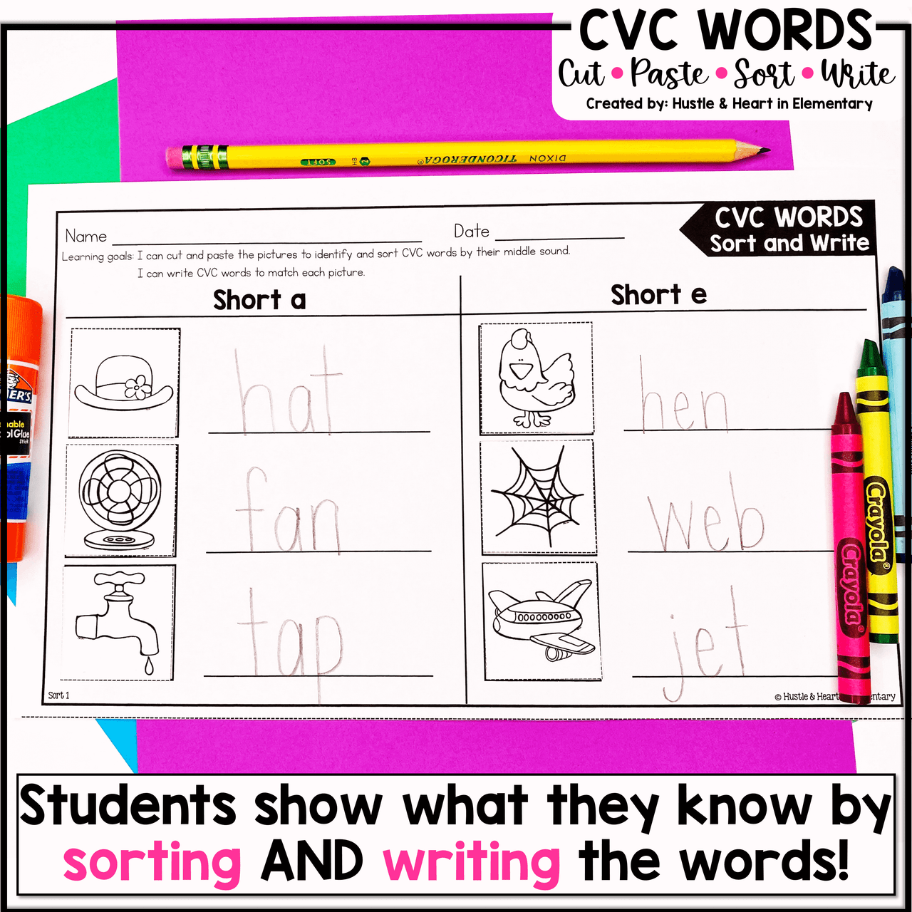 CVC Words Sort and Write | CVC Words Activities | Cut and Paste