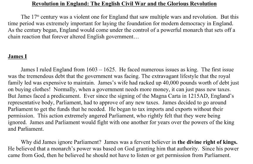 English Civil War and Glorious Revolution Article