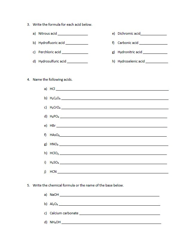 Acid and Base Naming and Formula Writing Worksheet Set - Amped Up Learning