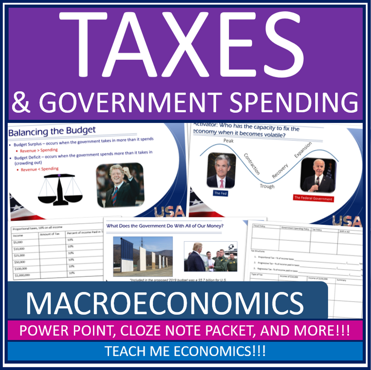 Taxes and Government Spending Power Point & Cloze Notes Packet Fiscal ...