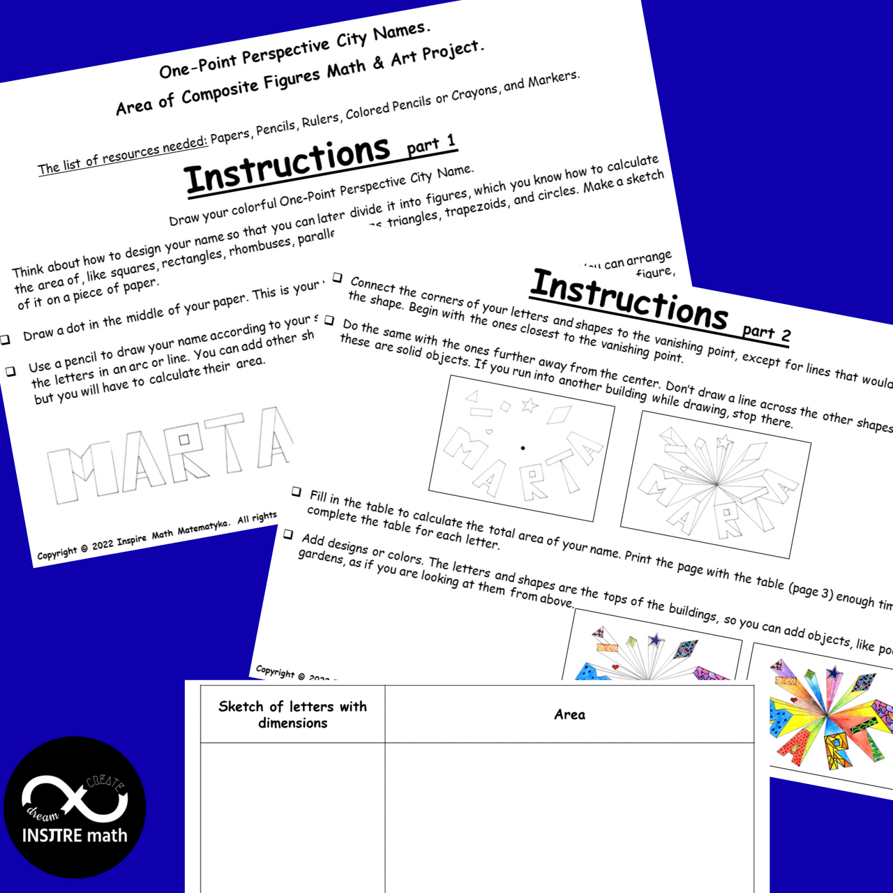 Area of Composite Figures One-Point Perspective Name Math & Art Project ...