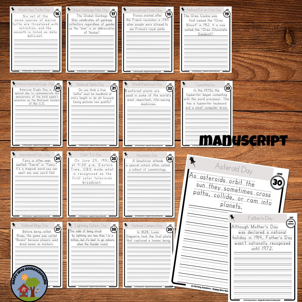 June Copywork Printables Manuscript - Amped Up Learning