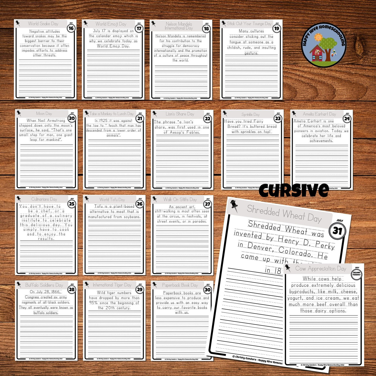 July Copywork Printables - Cursive - Amped Up Learning