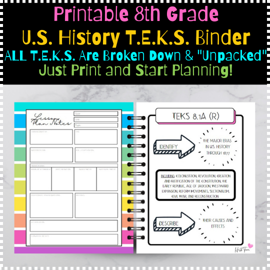 Understanding 8th Grade U.S. History TEKS Binder - Print and Go!