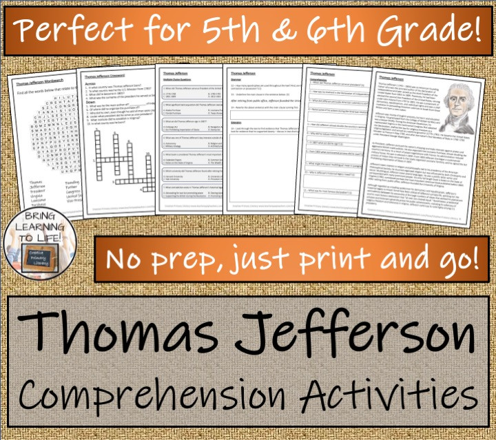 Thomas Jefferson Close Reading Comprehension Activities | 5th Grade ...