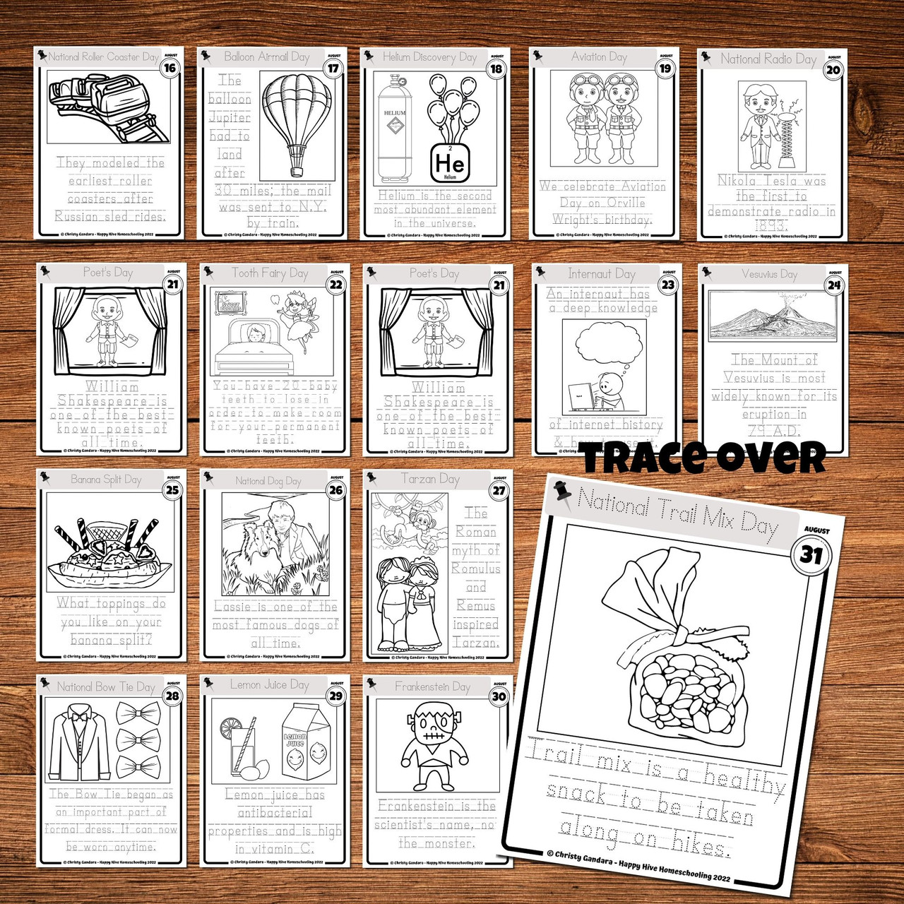 August Copywork Printables - Trace Over - Amped Up Learning
