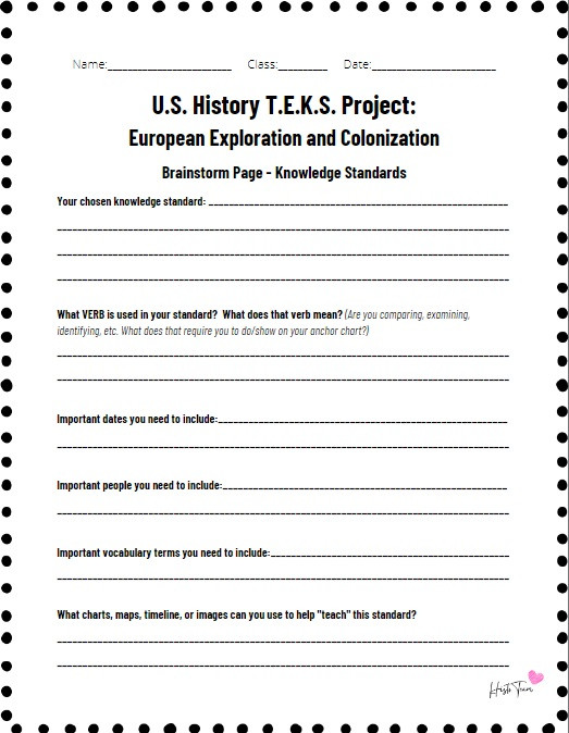 U.S. History 8th Grade TEKS Project: European Exploration and Colonization