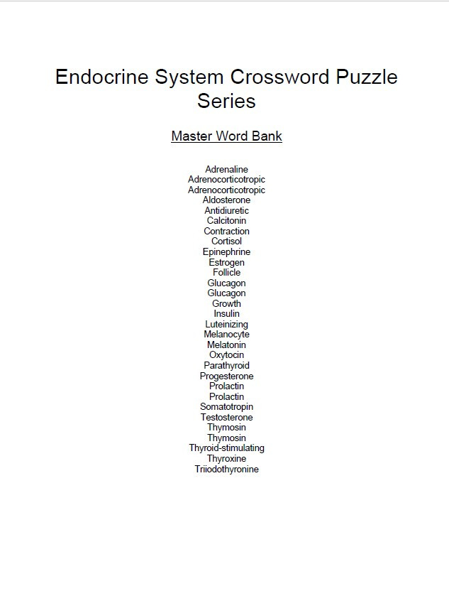 Endocrine System Crossword Puzzle Series (3 XP) - Amped Up Learning
