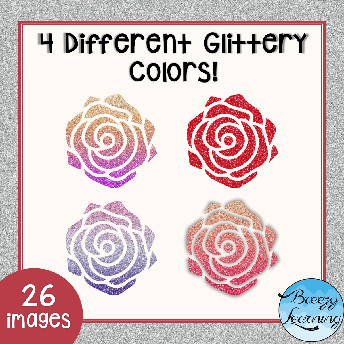 Glitter Rose Clipart - PNG and SVG - Color and Black & White - Amped Up ...