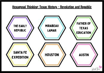 Texas History Hexagonal Thinking Activity Texas Revolution and the ...