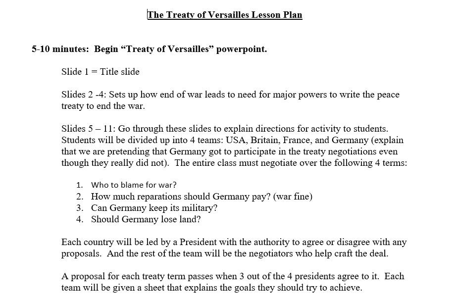 Treaty of Versailles Role Play Activity