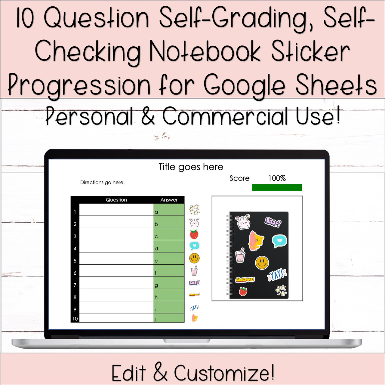 10 Question Self-Grading Self-Checking Notebook Sticker Progression ...