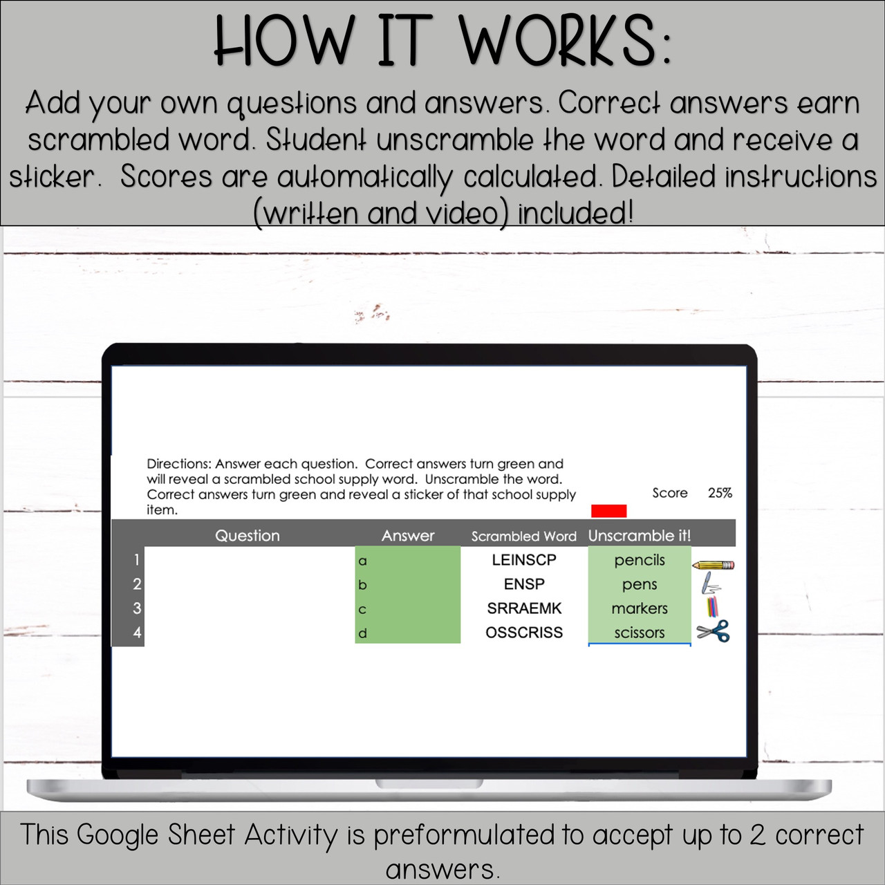 Template for Google Sheets - 16 Question Digital Activity - Self ...