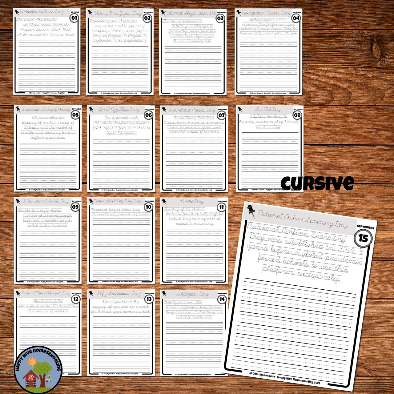 September Copywork Printables - Cursive - Amped Up Learning