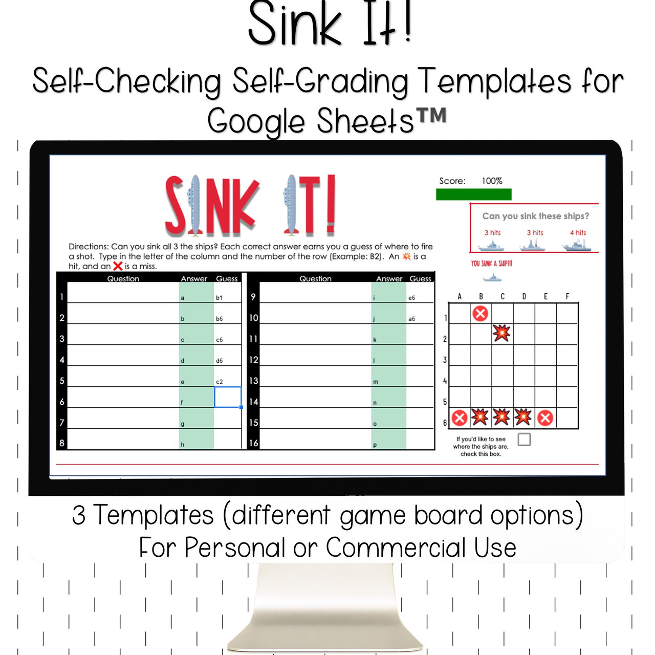 Editable Game Template for Google Sheets - Digital Activity - Self ...