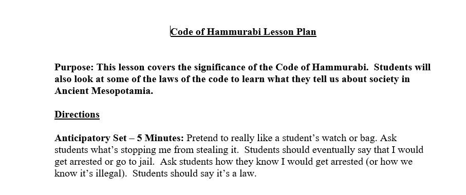 Code of Hammurabi Lesson