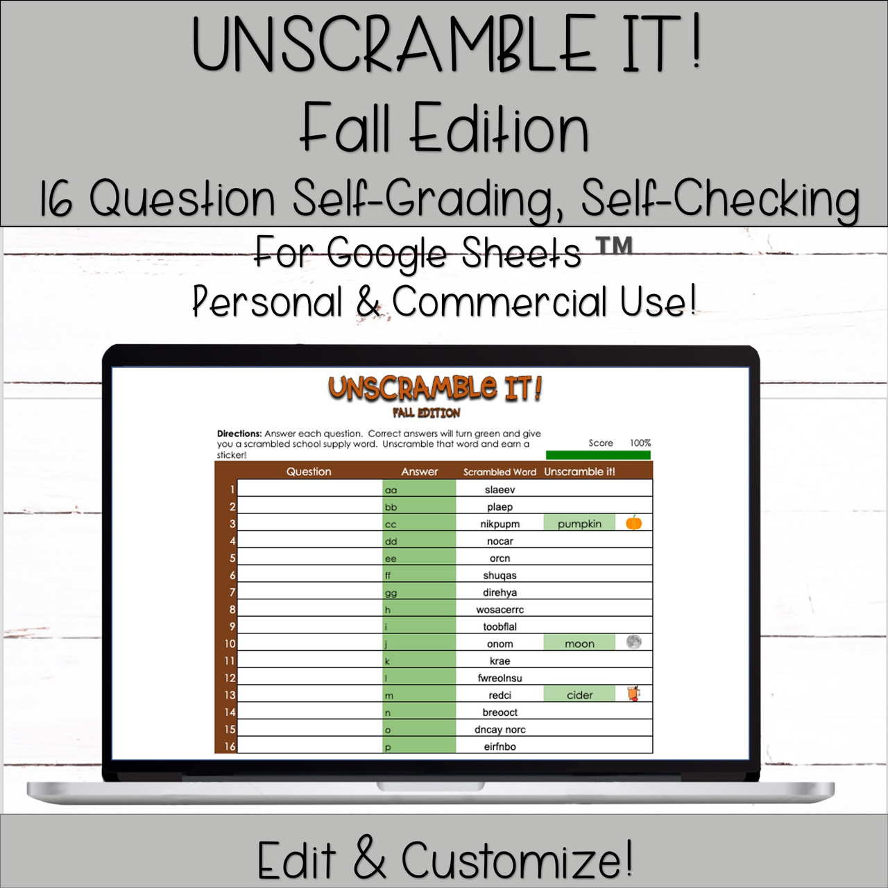 Editable Template for Google Sheets- 16 Question Digital Activity ...