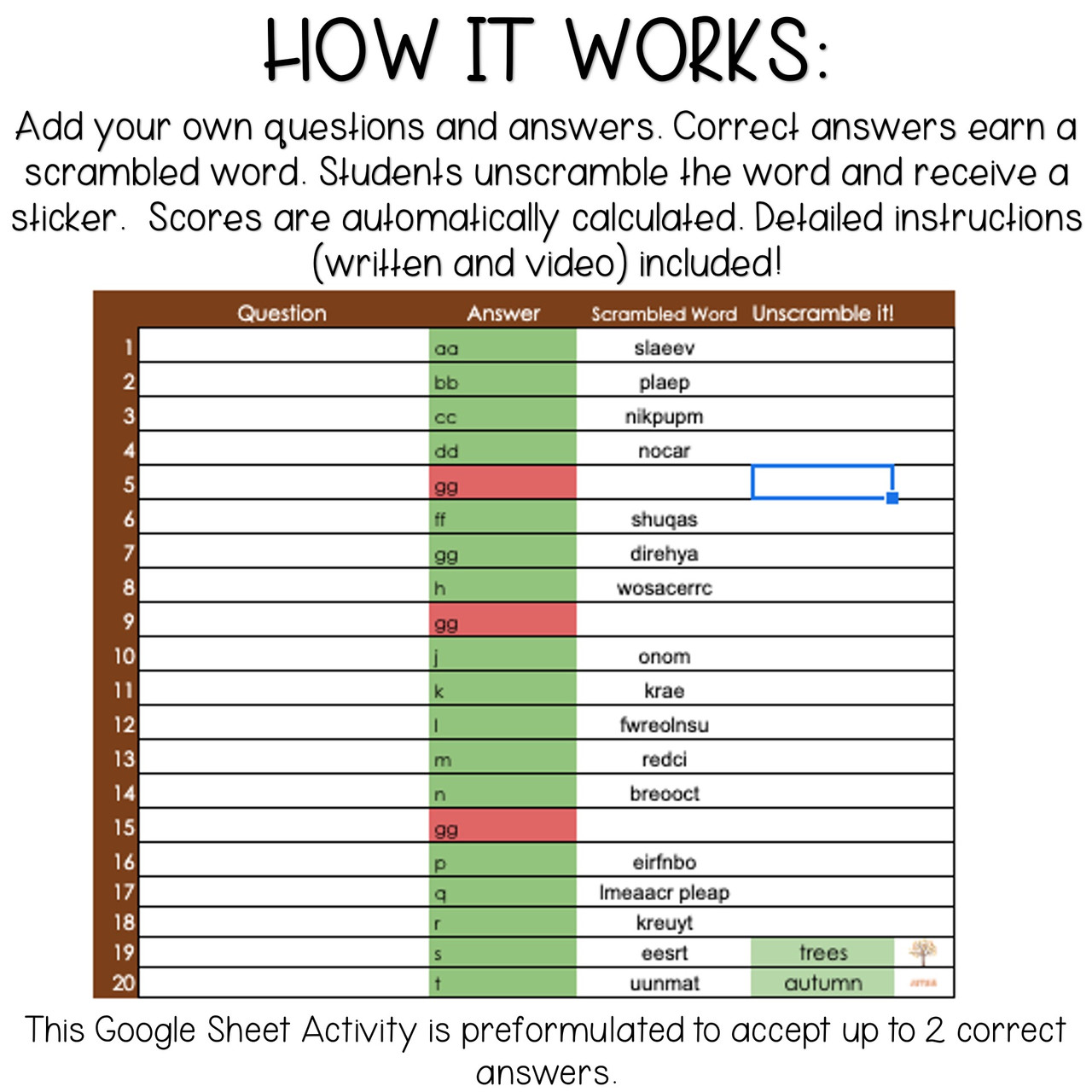Editable Template for Google Sheets- 20 Question Digital Activity ...