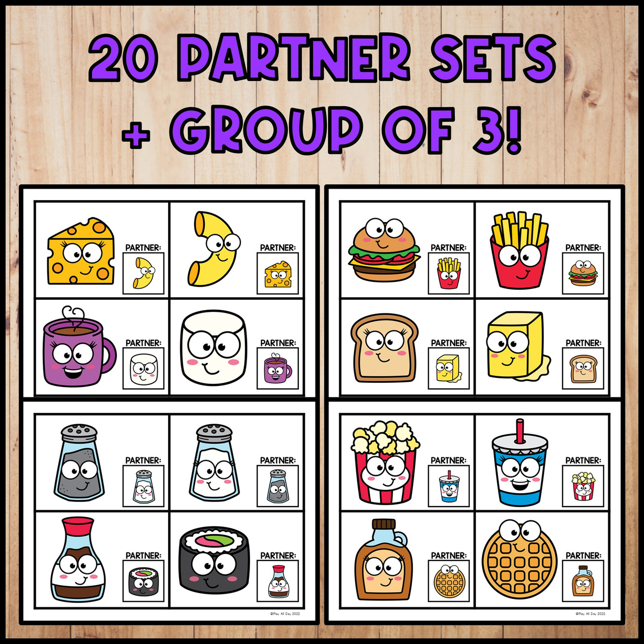 Partner Cards for Partner Work | Food Pairs for Picking Partners