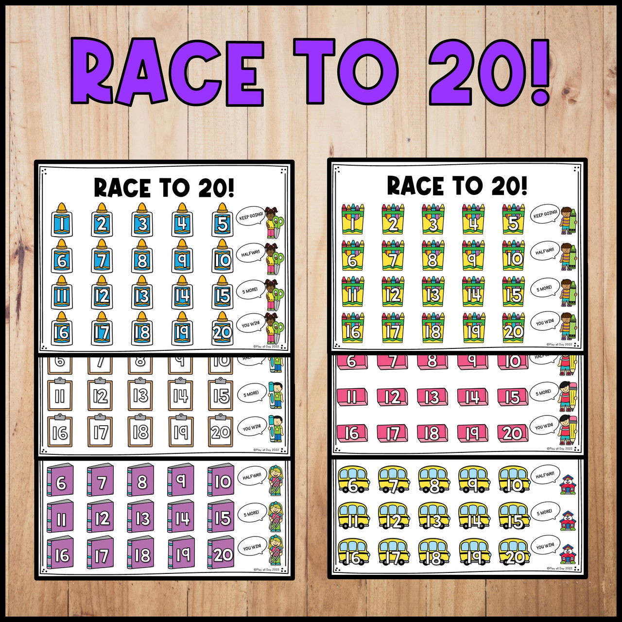 Back to School Counting to 20 | Race to 20 Activity Mats