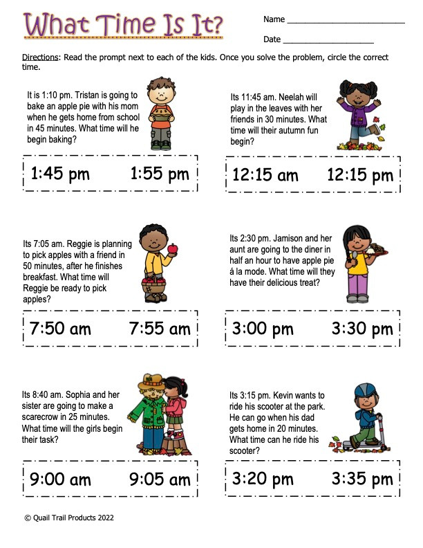 Elapsed Time Worksheets-Autumn Theme